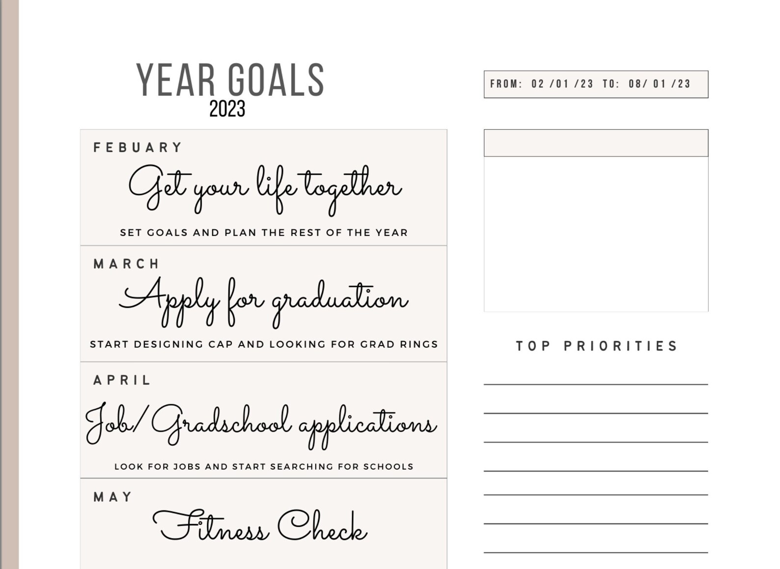 Yearly Goal Sheet for Self Development - Etsy