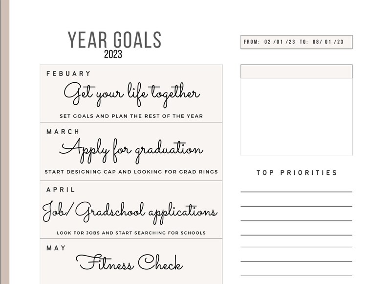 Yearly Goal Sheet for Self Development - Etsy