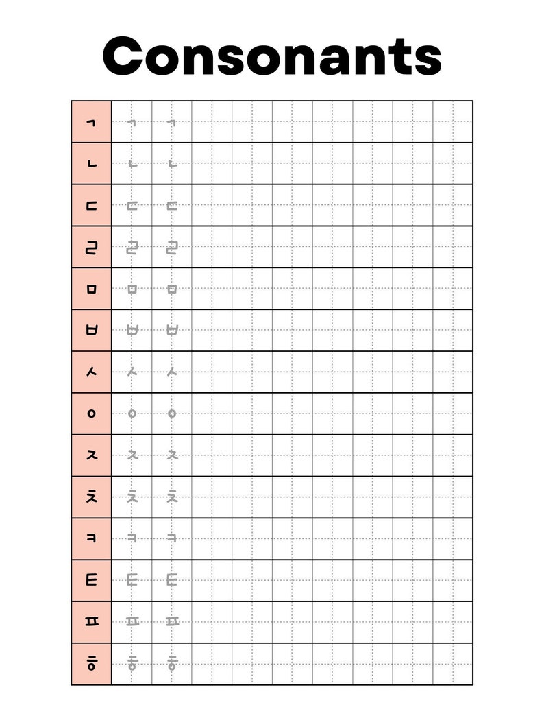 Korean Basic Writing Worksheet - Etsy