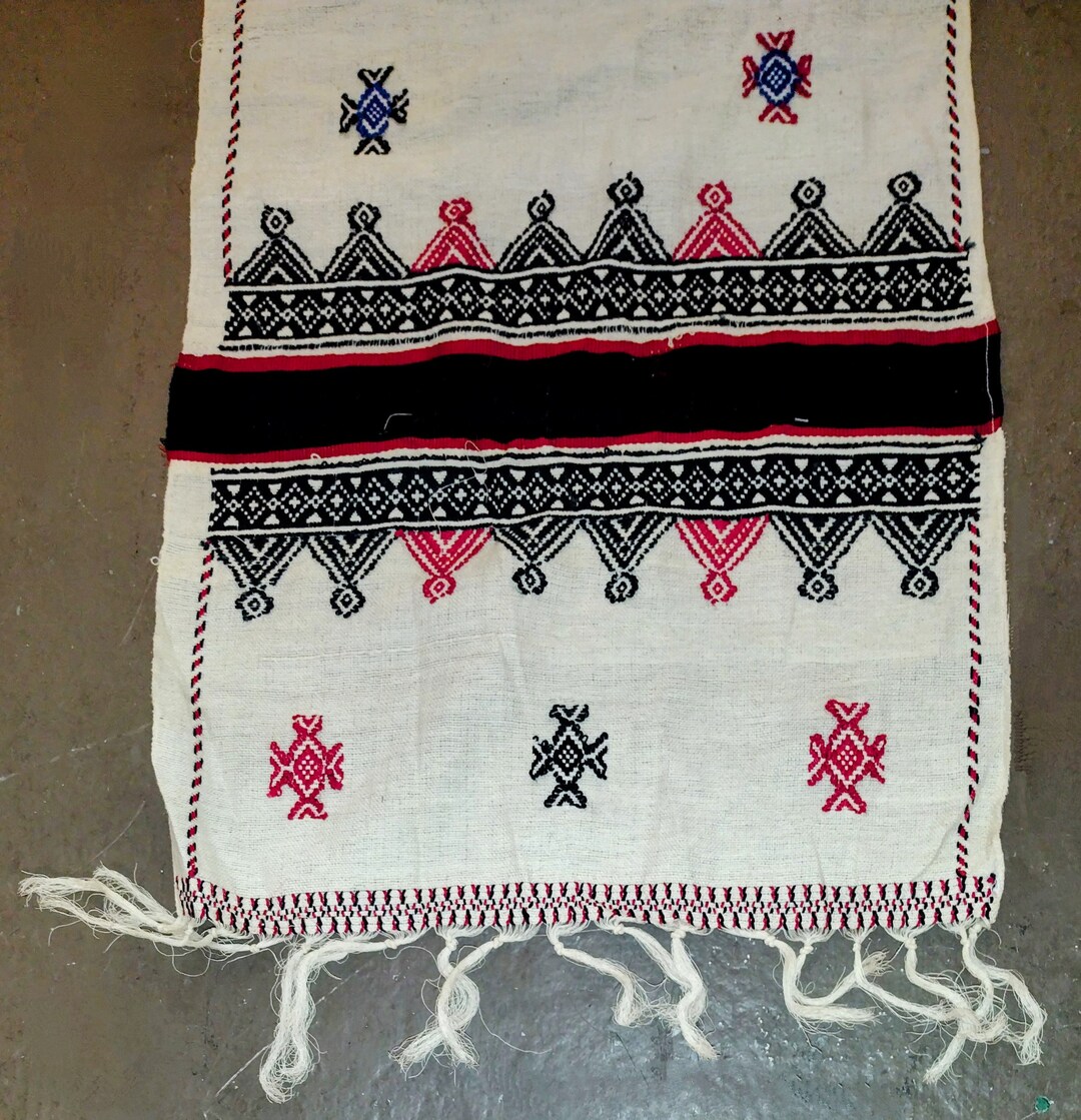 Toda Tribe Handmade Scarf Table Runner: Some Bleeding Red Dye - Etsy