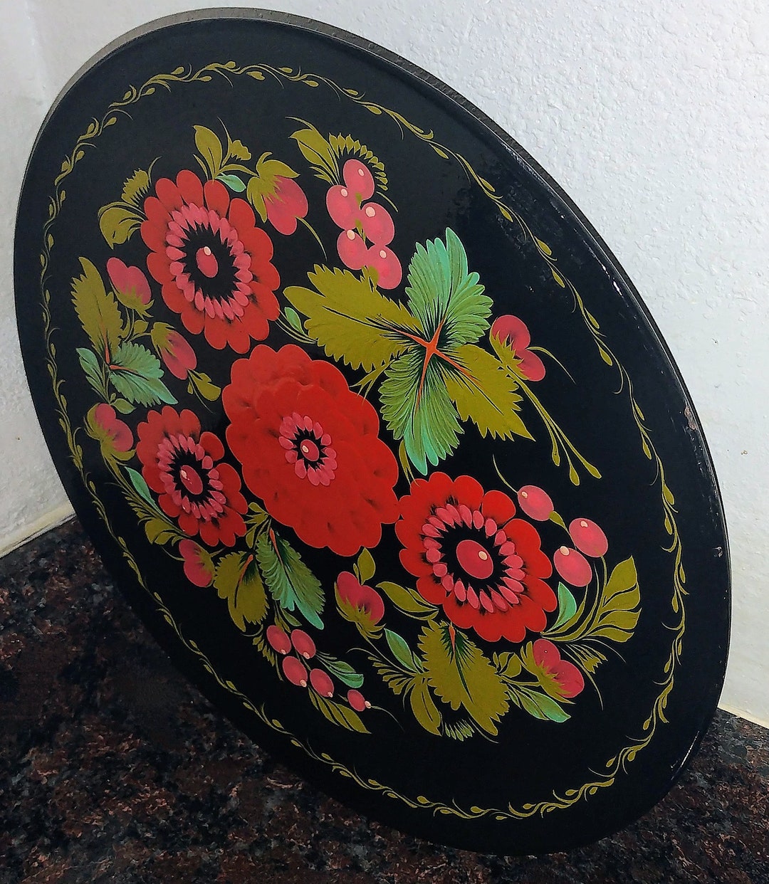 Russian Tray Hanging Decor Hand Painted Wood Petrykivka Art - Etsy
