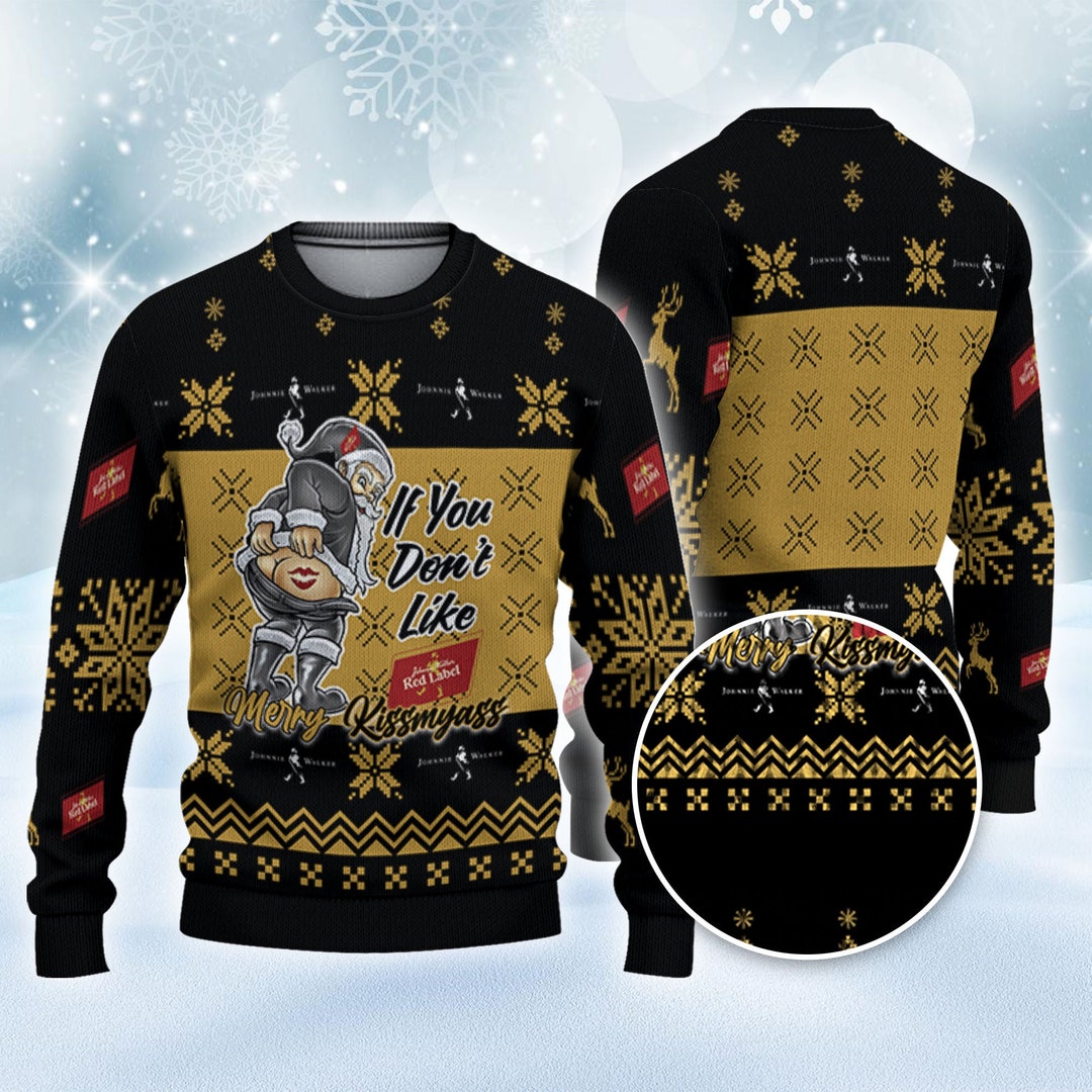 Johnnie Walker Red Ugly Sweater Snowy Night Kissmyass Santa - Etsy