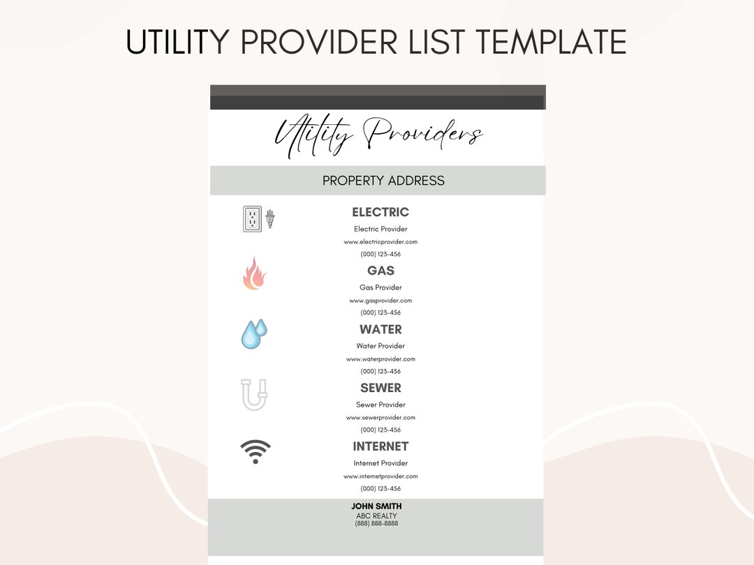 Utility Providers List, Real Estate Utility Provider List, Utility ...