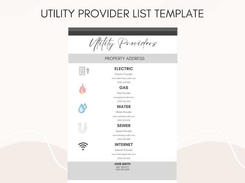 Utility Providers List, Real Estate Utility Provider List, Utility ...