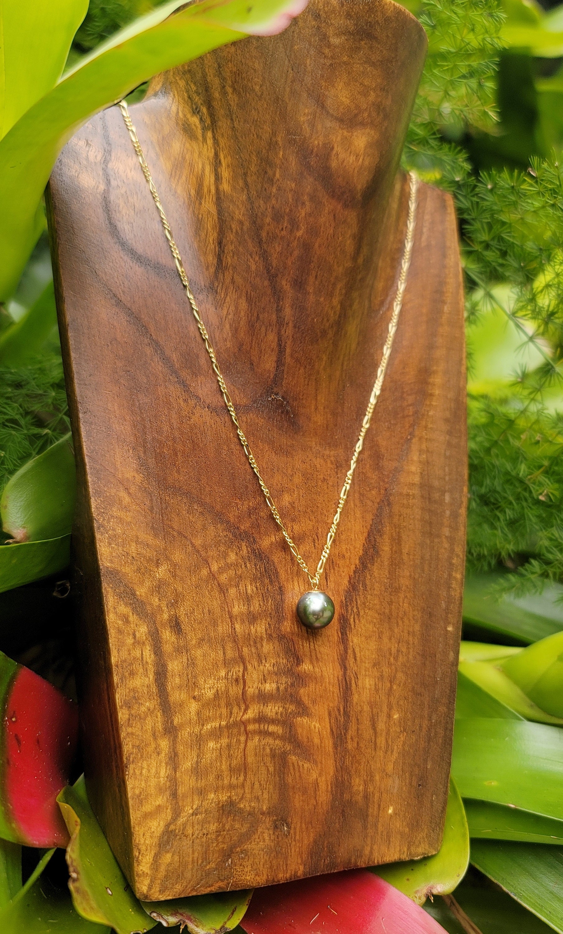 24K Goldfilled Tahitian Pearl Necklace, 19" Figaro - Etsy