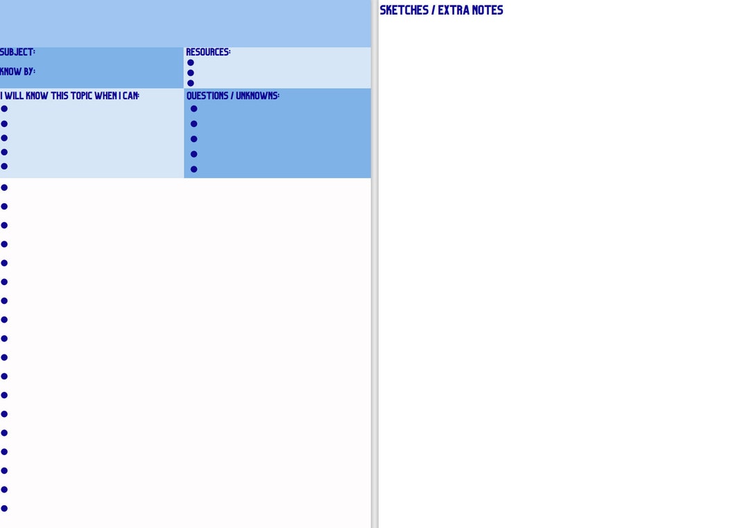 Topic Summary Template - Study Notes - Etsy