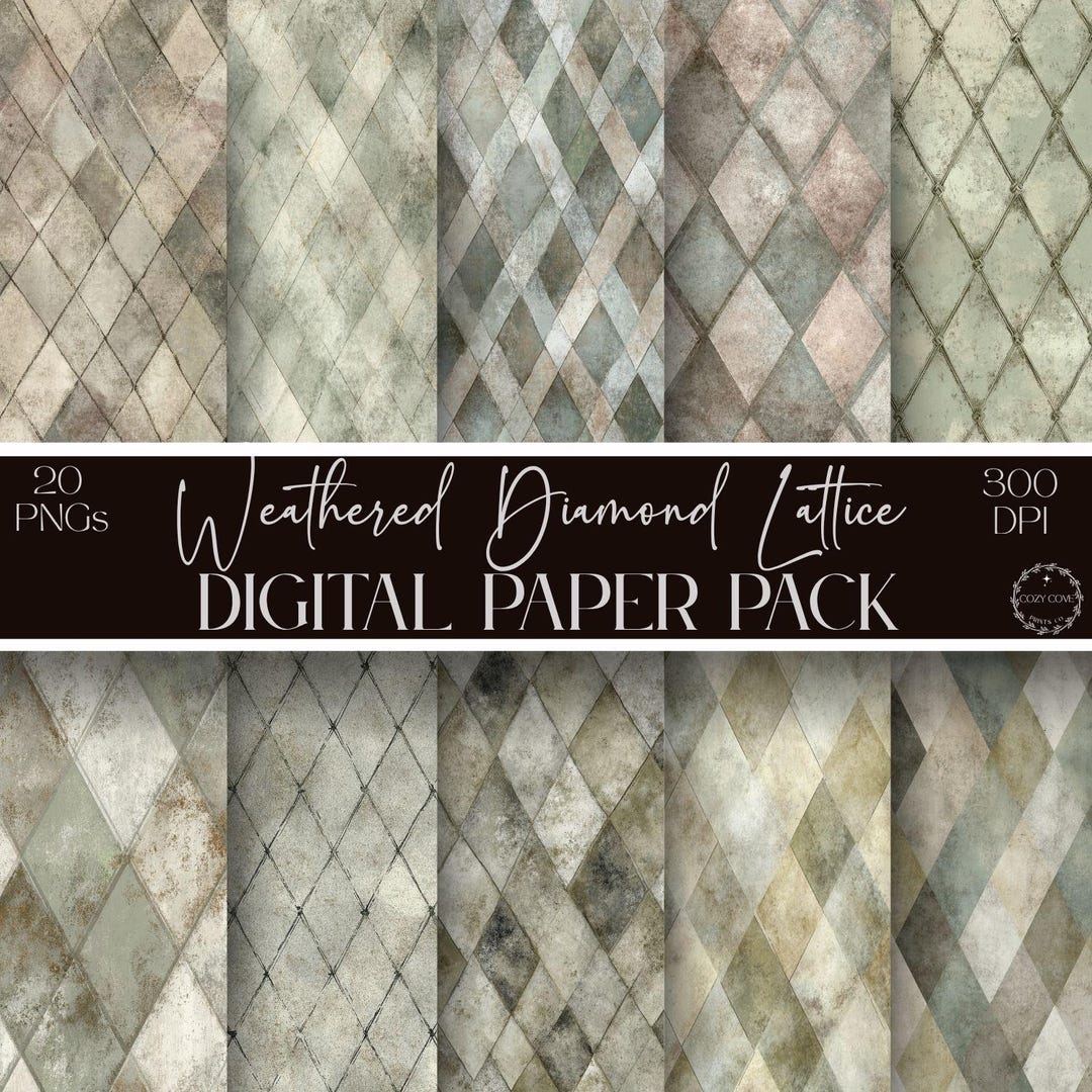Weathered Diamond Lattice Digital Papers: Vintage Argyle Scrapbook ...