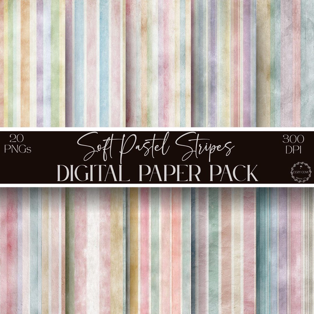 Pastel Stripe Digital Papers: Soft Spring Watercolor Scrapbook Paper ...