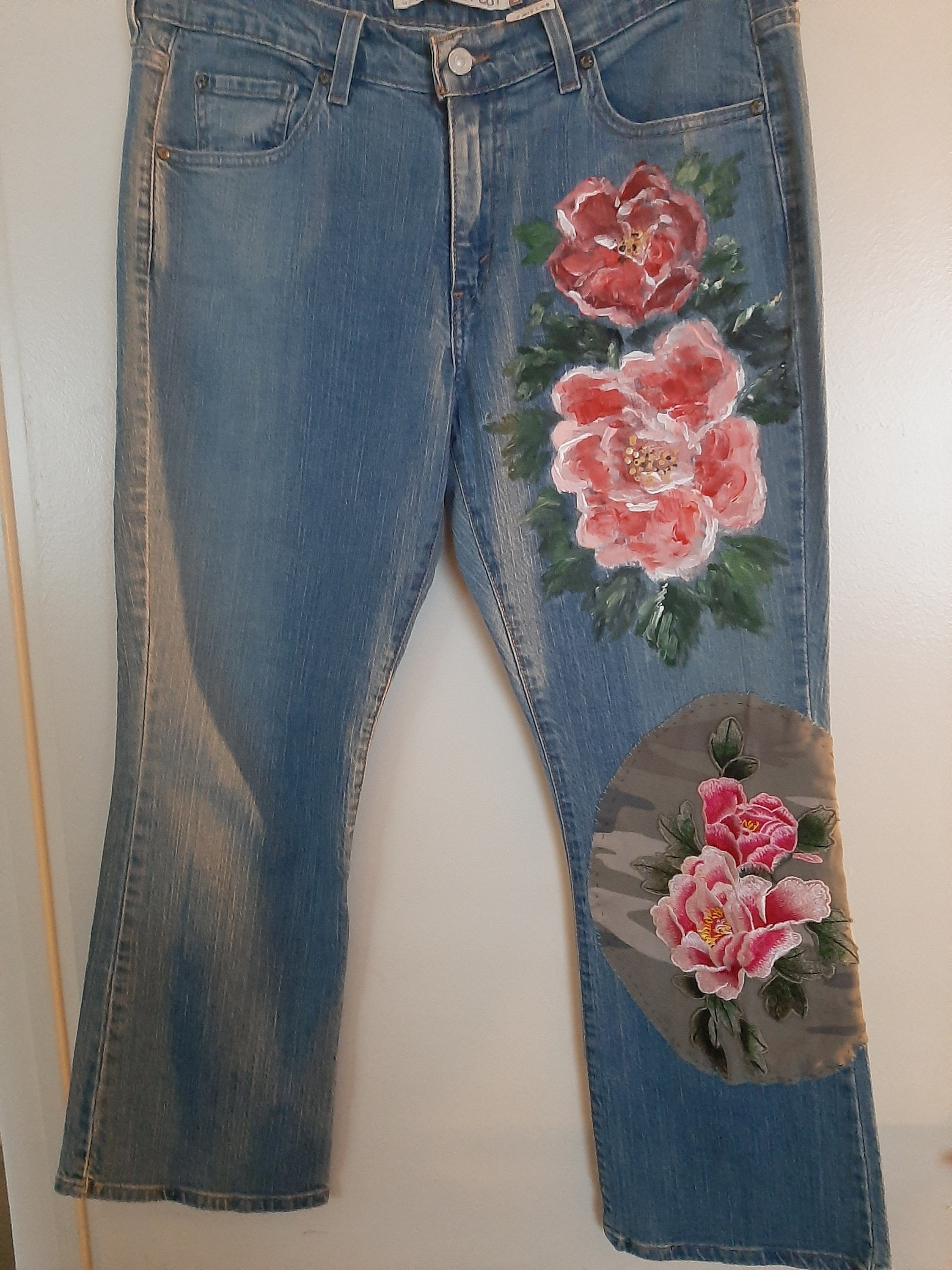 Jeans by Levi With Hand Painted Roses and a Patch With Embroidered ...