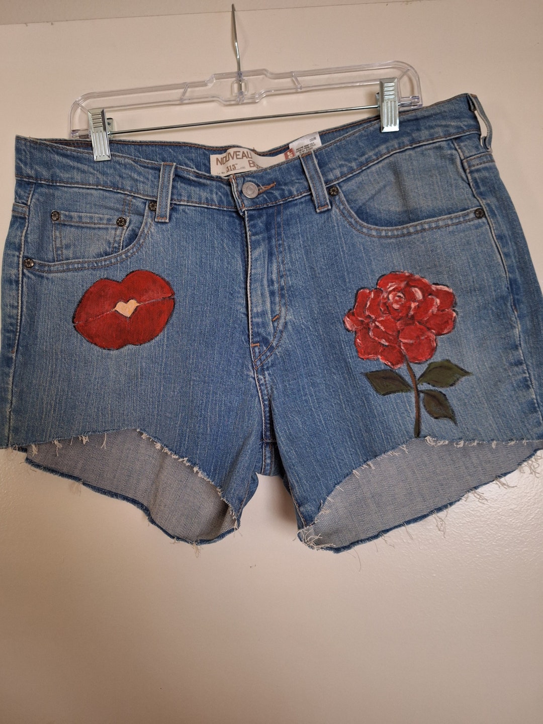 Wearable Art Daisy Duke's Handpainted With a Rose and Lips. - Etsy
