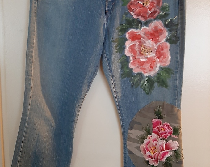 Jeans by Levi With Hand Painted Roses and a Patch With Embroidered ...