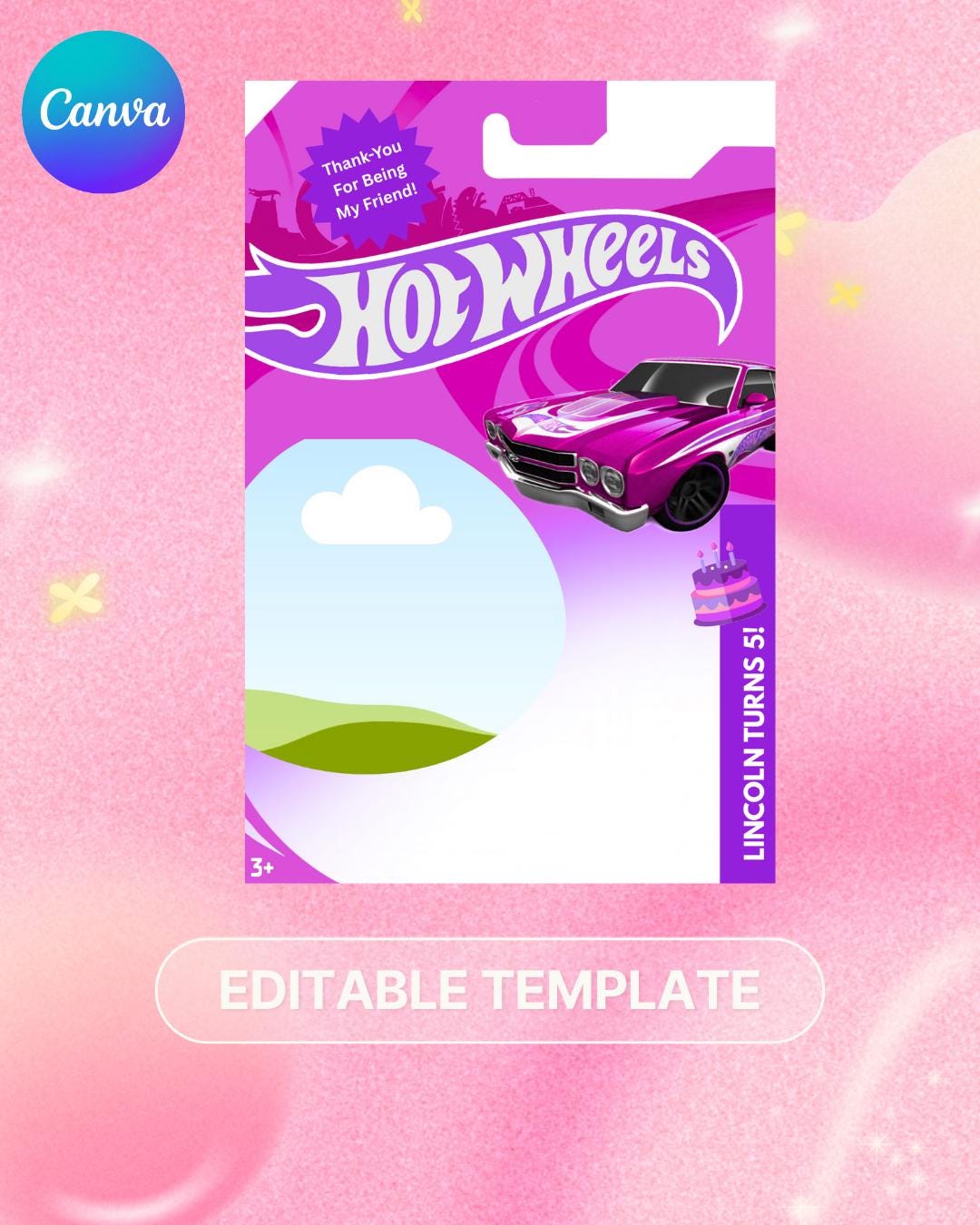 Hotwheels Custom Template Download Party Favors Thankyou Gift - Etsy