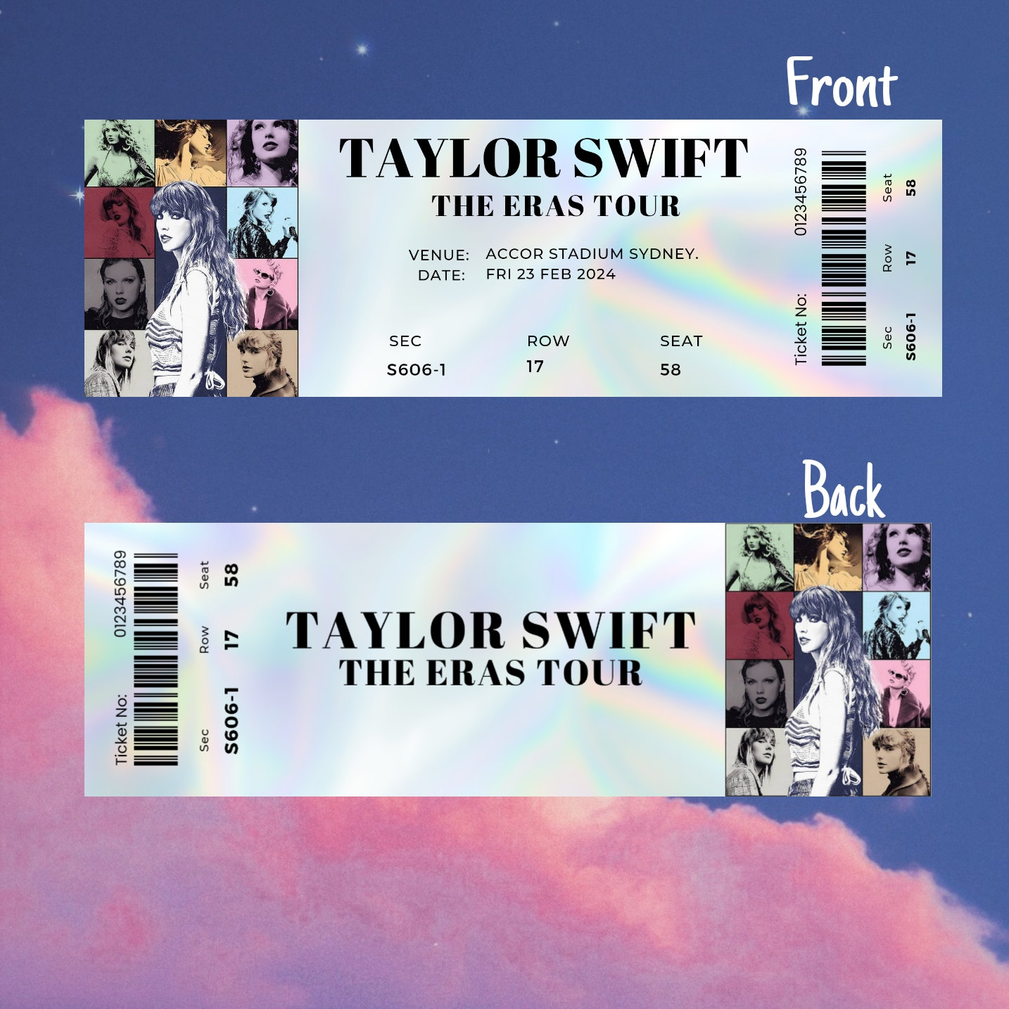 Taylor Eras Tour 2023 2024 Hologram Ticket, Taylor Concert Tickets ...