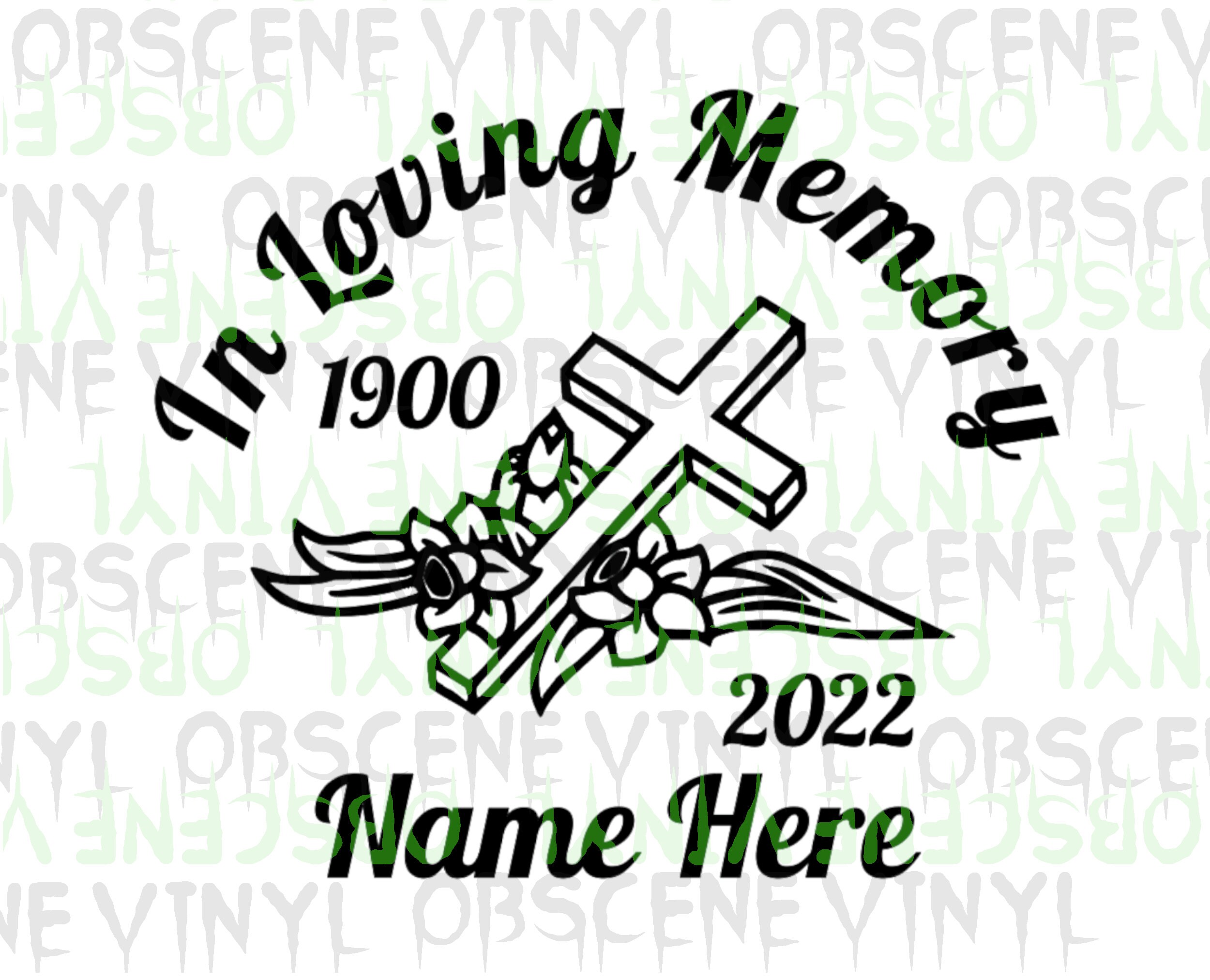 In Loving Memory Memorial Cross and Flowers Name and Years Decal Car ...