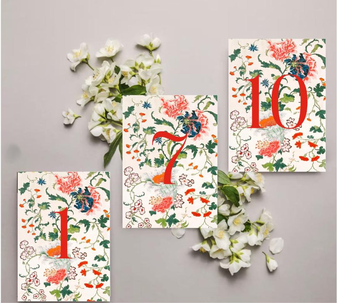 Red Chinoiserie Table Numbers 1-20 | Canva Template (instant Download ...