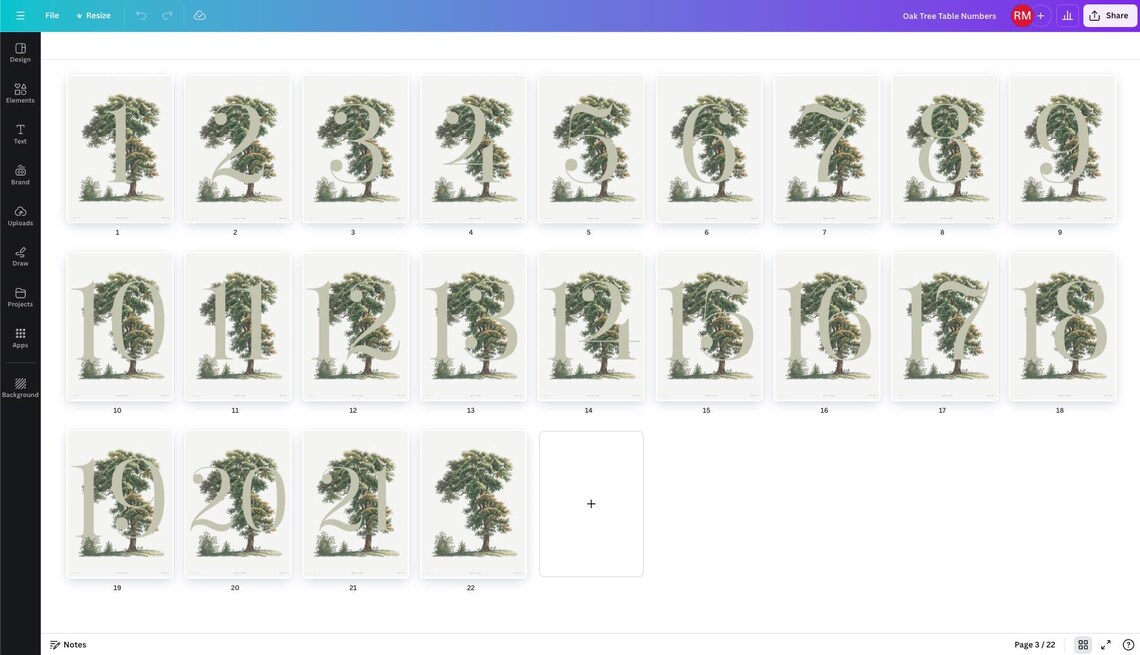 Oak Tree Table Numbers | Wedding Canva Template (instant Download) - Etsy