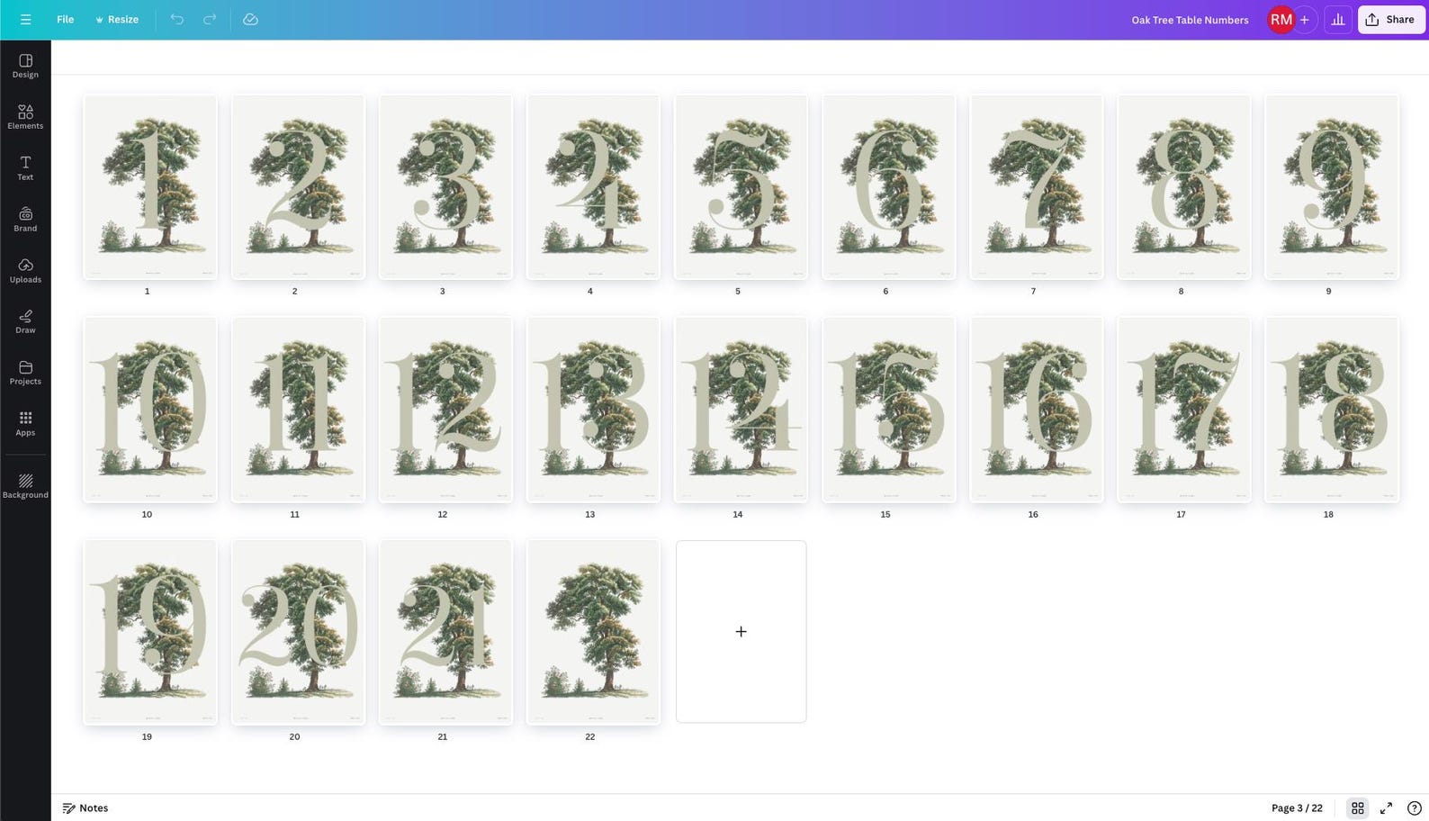 Oak Tree Table Numbers | Instant Download, Canva Template, Printable ...