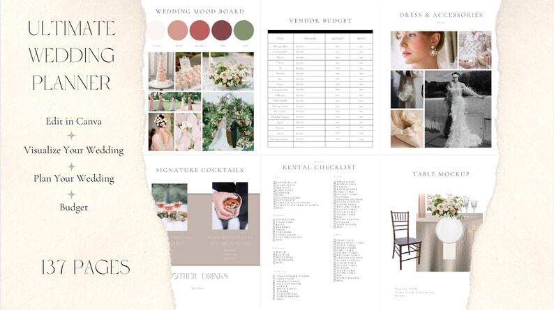 Jumbo Wedding Planning Package Wedding, Honeymoon, and Bachelorette Wedding Planner Template ...
