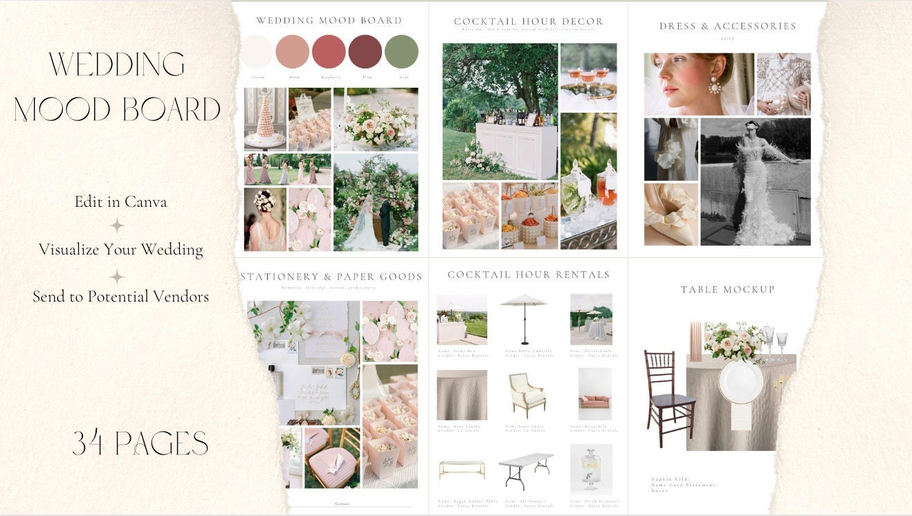 Wedding Mood Board Template | Visual Planner (canva, Digital Download ...