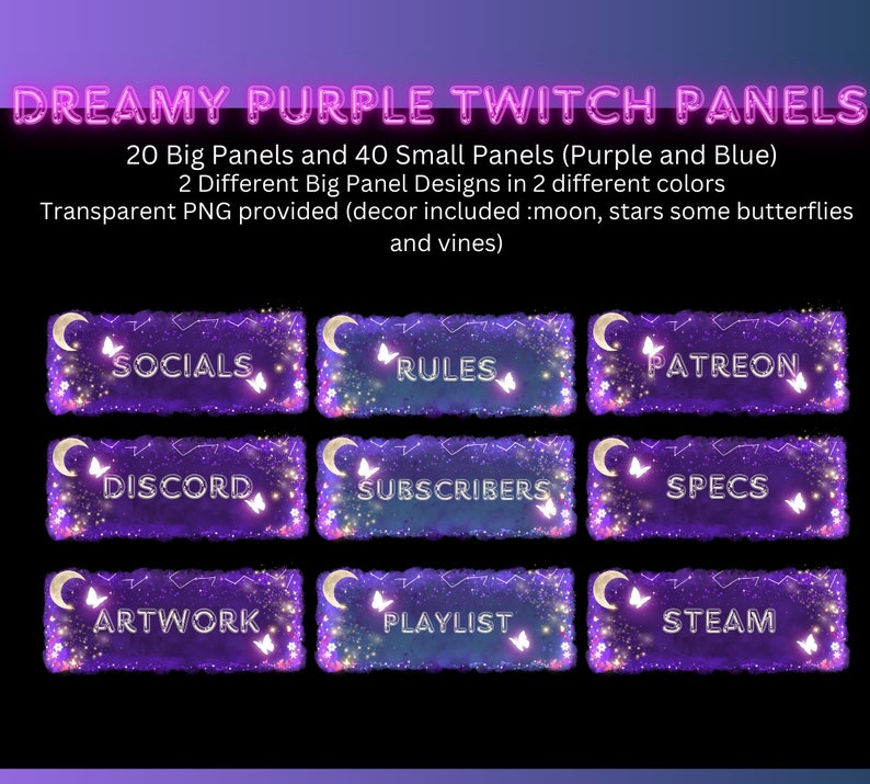 Twitch Panels Dreamy Purple Aesthetic Celestial Glowing Stream Schedule ...