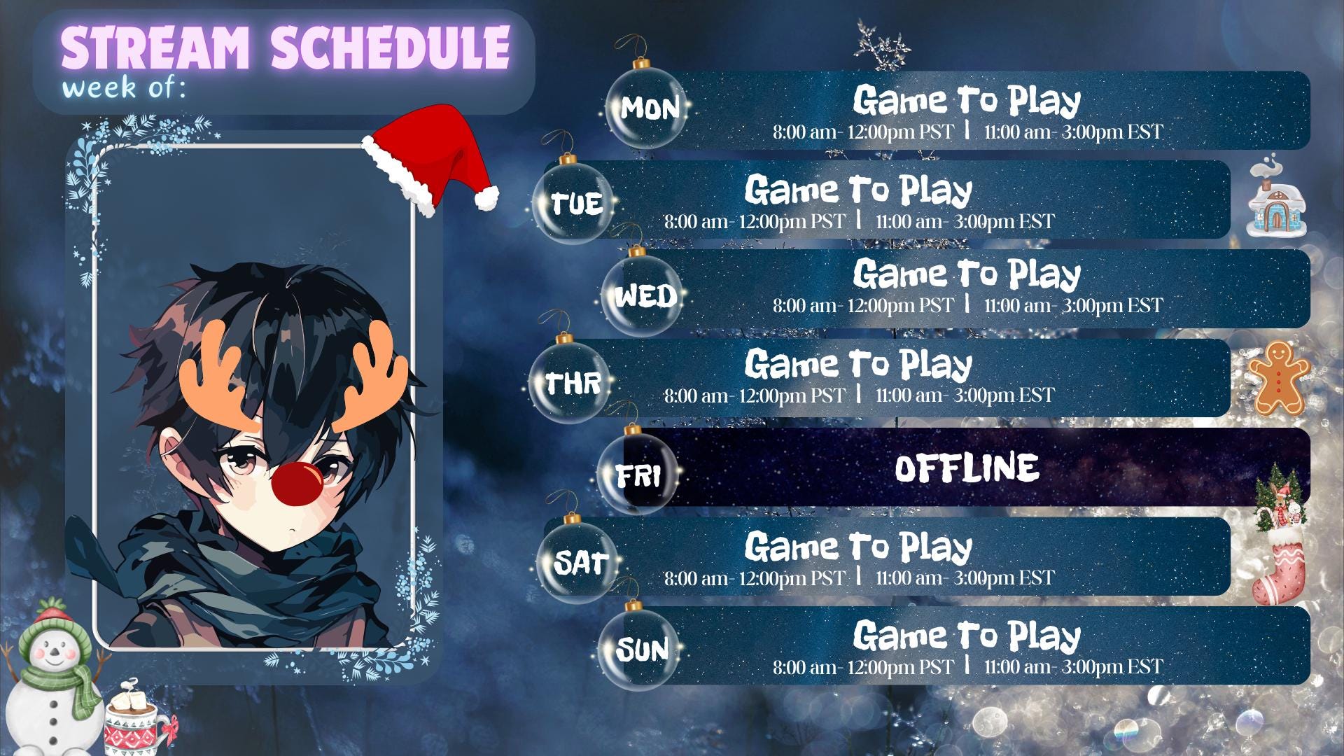 Stream Schedule Winter White Christmas Cute Weekly Stream Plan Vtuber ...
