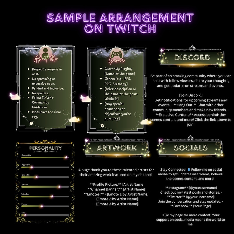 Purple Twitch Panels Customizable Canva Glowing Celestial Design ...