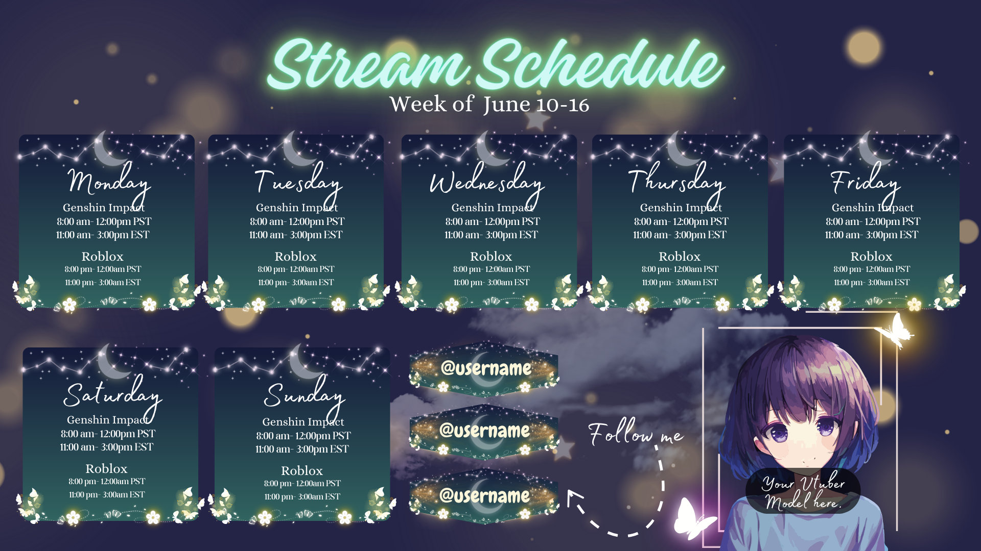 Magical Celestial Garden Twitch Panels Customizable Canva Glowing ...