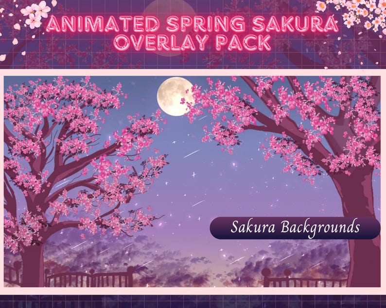 Cozy Stream Animated Overlay Spring Sakura Vtuber Asset Twitch Cherry ...
