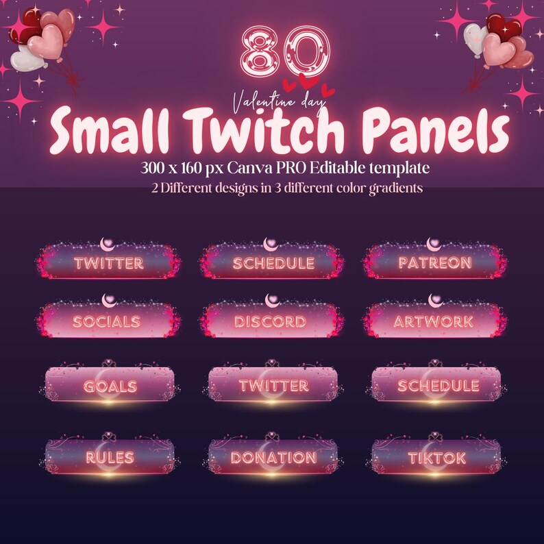 Twitch Panels Dreamy Valentines Customizable Small Twitch Panel Canva ...