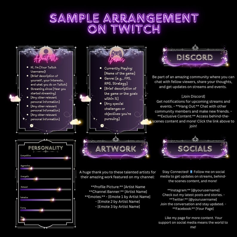 Purple Twitch Panels Customizable Canva Glowing Celestial Design ...