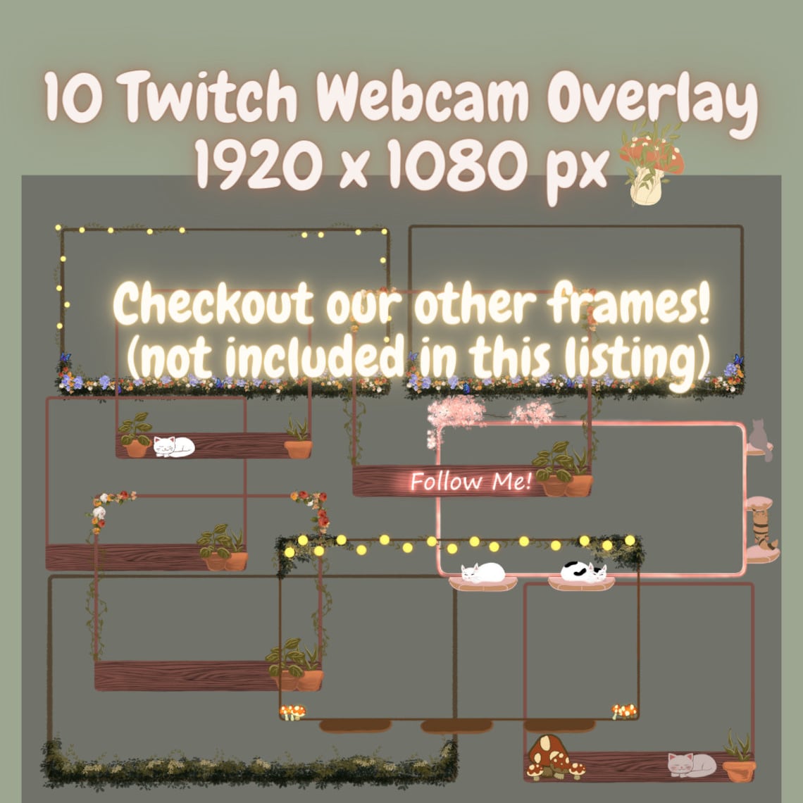 Rounded Corners Webcam Borders Mushroom Cat Cottage Core Twitch OBS ...