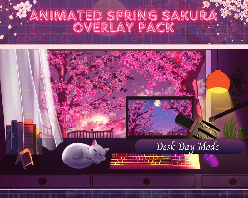 Spring Sakura Stream Animated Overlay Vtuber Asset Twitch Cherry ...