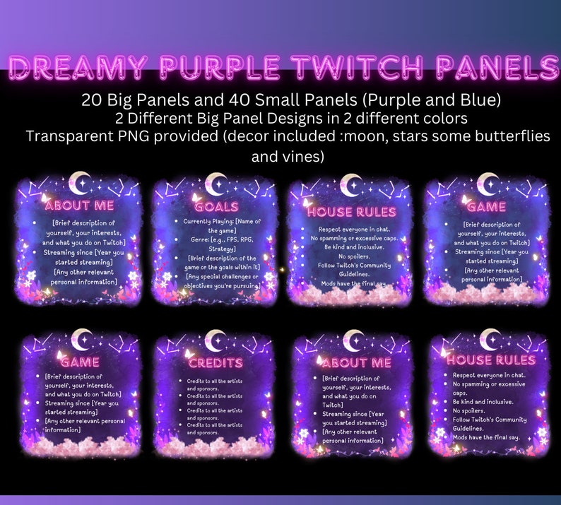Twitch Panels Dreamy Purple Aesthetic Celestial Glowing Stream Schedule ...