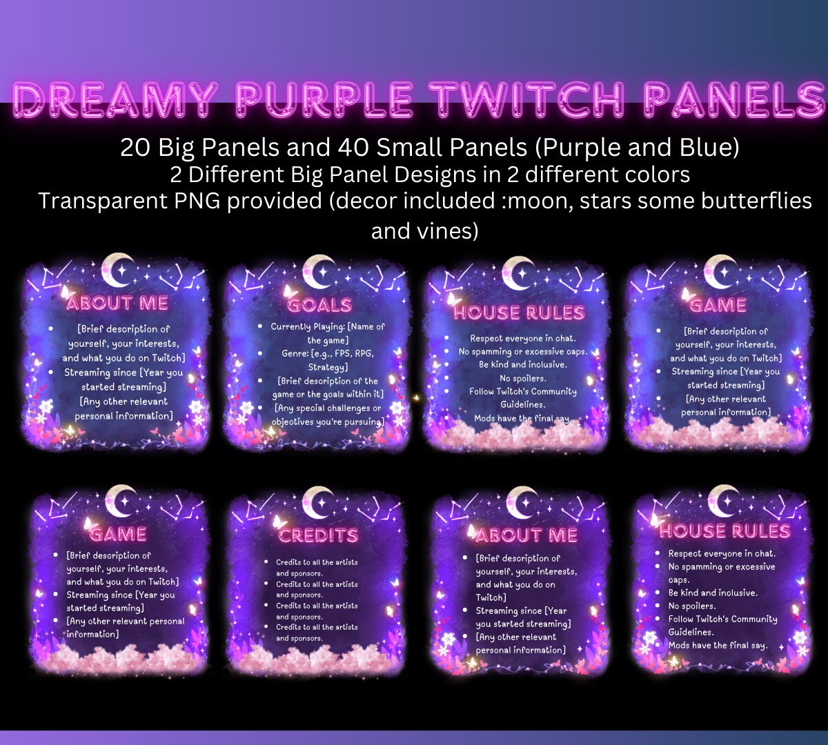 Twitch Panels Dreamy Purple Aesthetic Celestial Glowing Stream Schedule ...