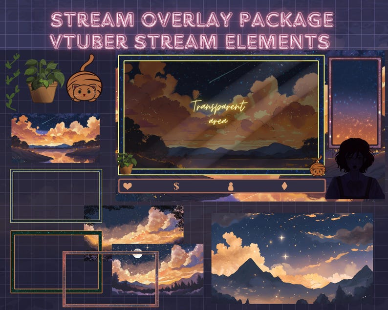 Vtuber Stream Overlay Package: Animated Celestial Theme (digital ...
