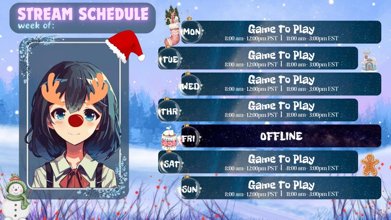 Stream Schedule Winter White Christmas Cute Weekly Stream Plan Vtuber ...