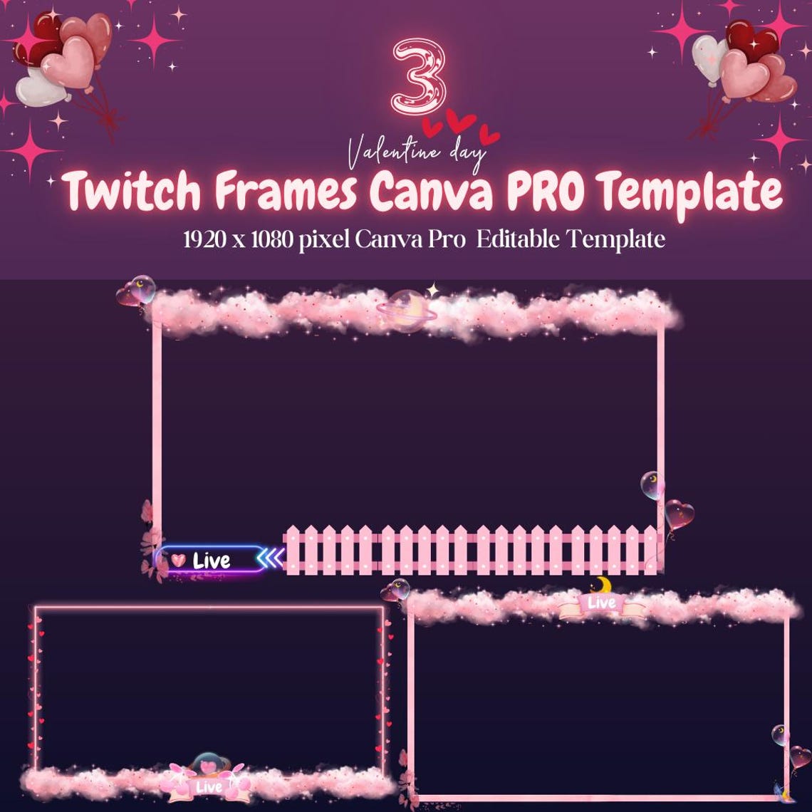 Valentine's Twitch Webcam Frames: Magical Hearts, Canva Pro Template - Etsy