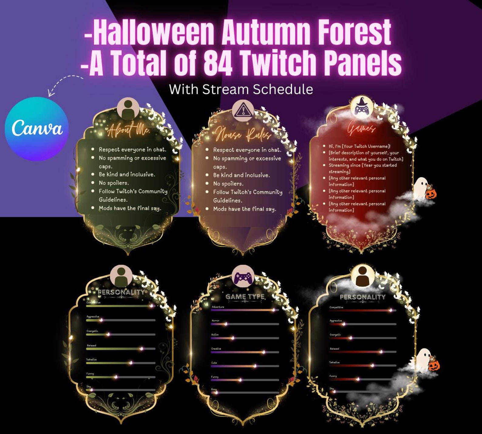 Cute Twitch Panel Premium Stream Panels Package Forest Green Autumn ...