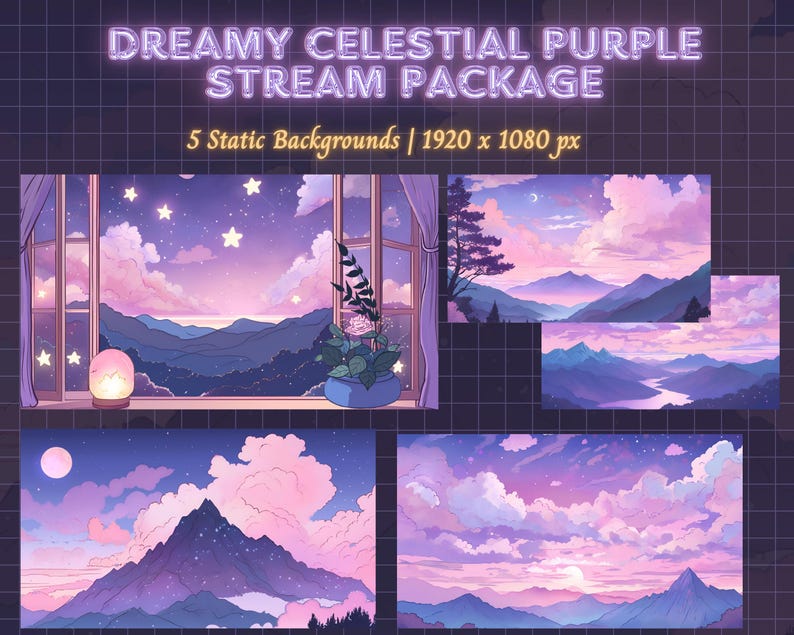 Cozy Purple Stream Overlay Package | Celestial Magical Theme | Animated ...