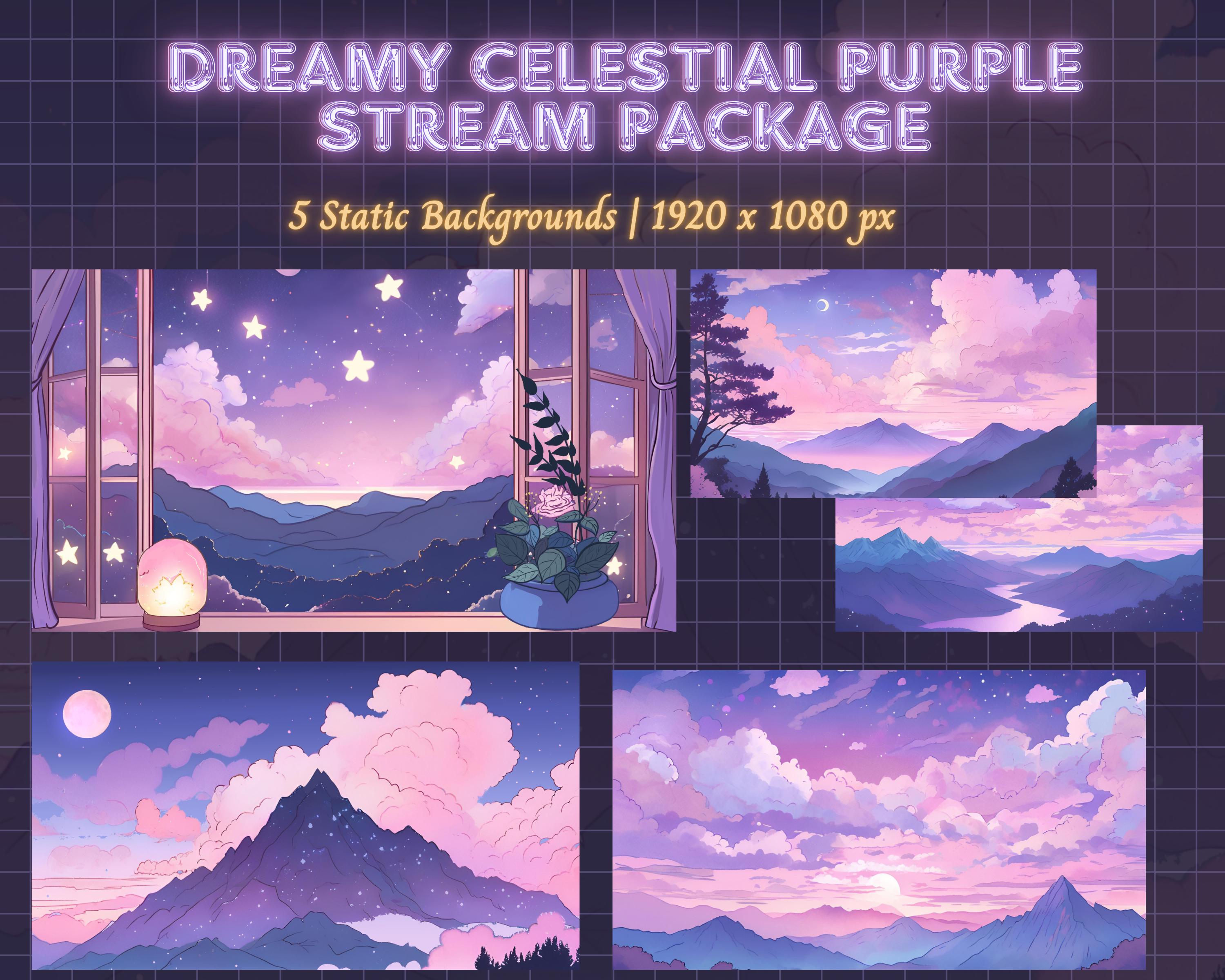 Cozy Purple Stream Overlay Package | Celestial Magical Theme | Animated ...