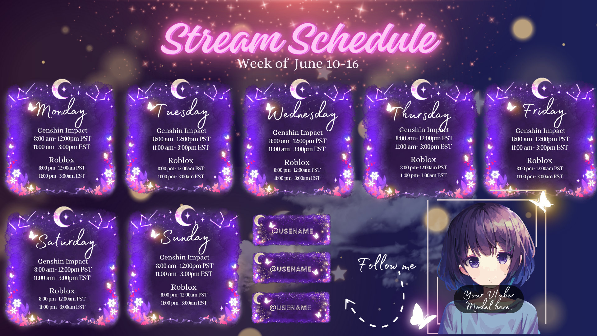 Twitch Panels Dreamy Purple Aesthetic Celestial Glowing Stream Schedule ...