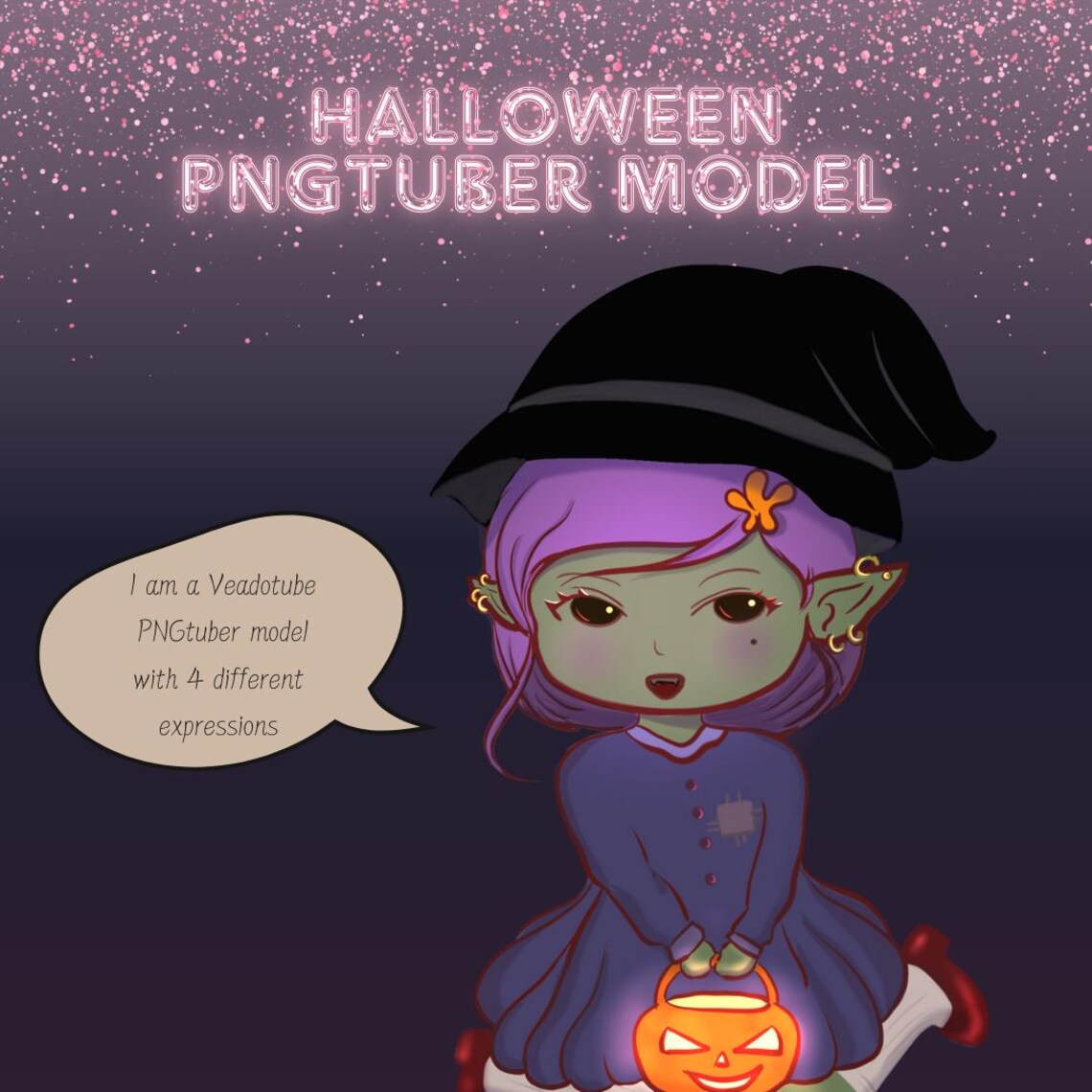 Pngtuber Halloween Witch Elf Zombie Model | Vtuber Avatar Twitch Gaming ...