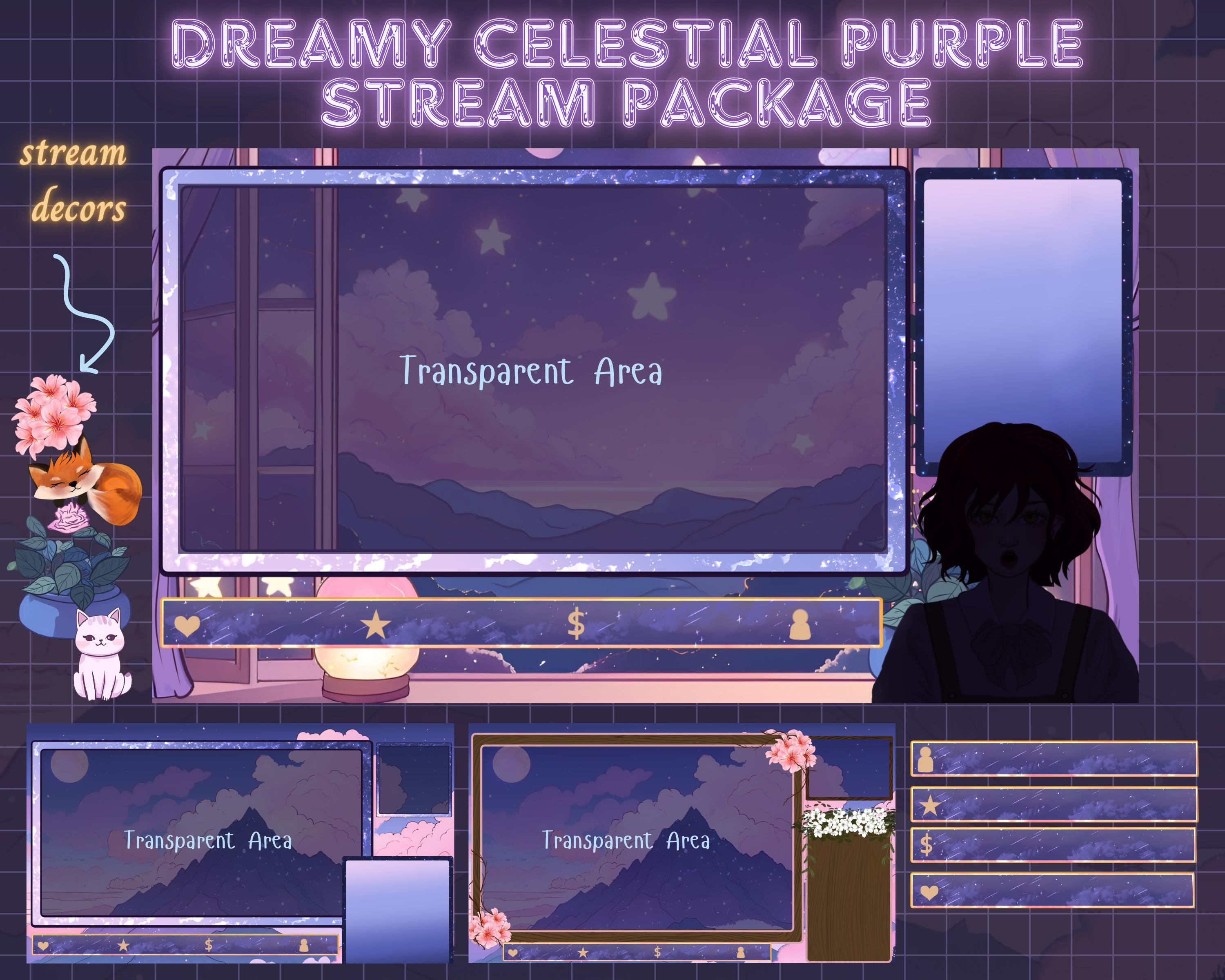 Cozy Purple Stream Overlay Package | Celestial Magical Theme | Animated ...
