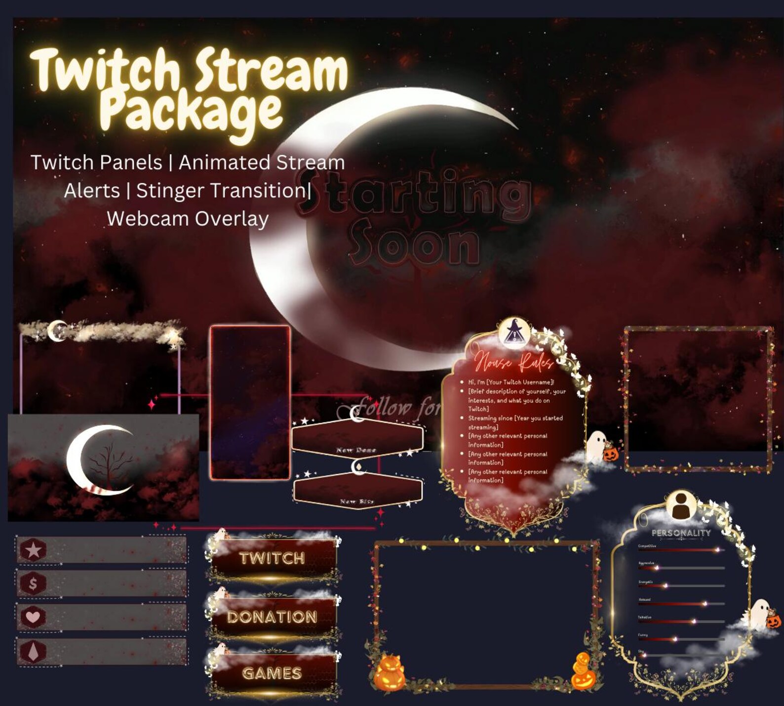 Halloween Facecam | Twitch Panels | Stinger Transition | Stream Package ...