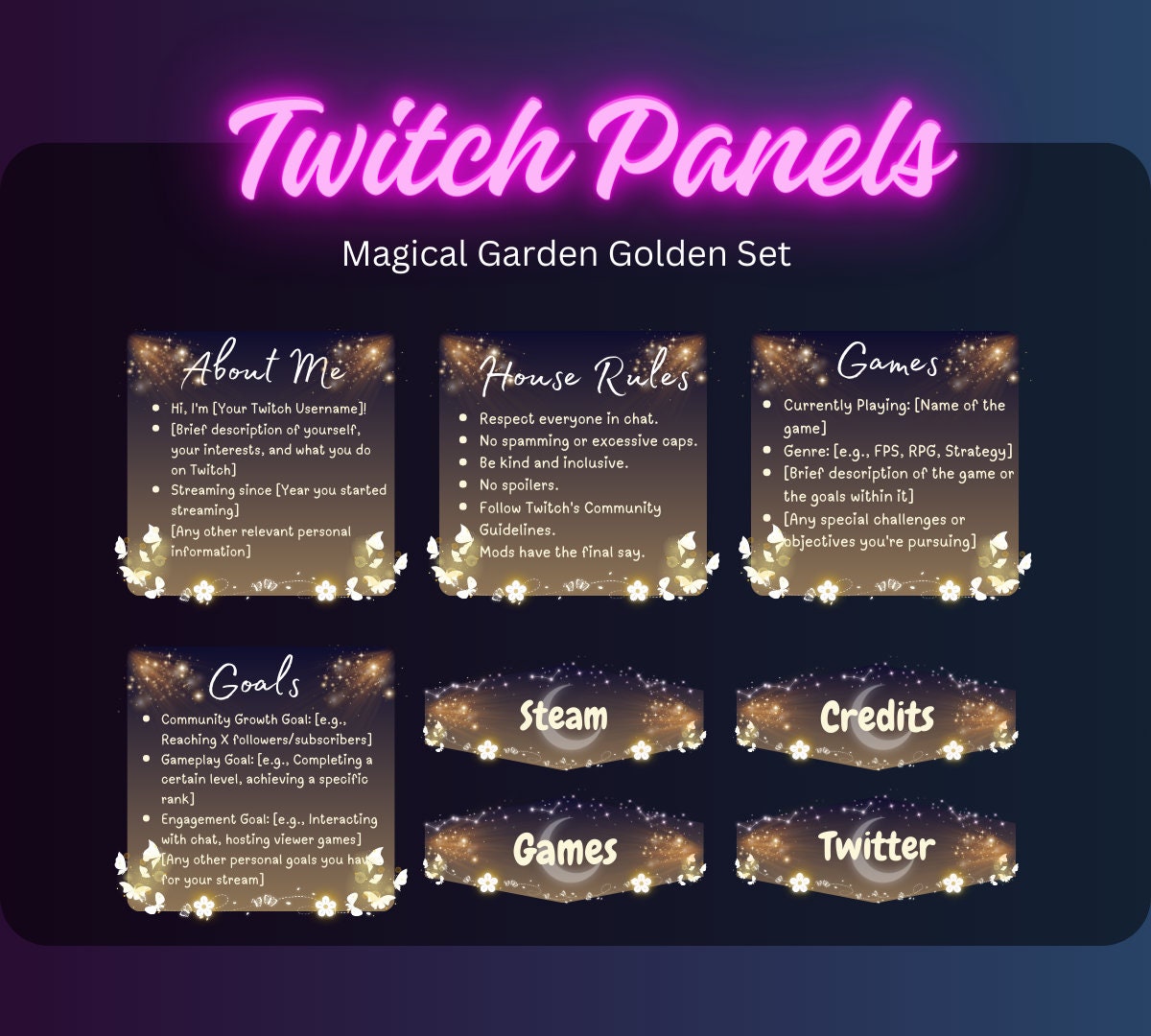 Magical Celestial Garden Twitch Panels Customizable Canva Glowing ...