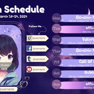 Comfy Night Vtuber Stream Schedule Aesthetic Starry Night Sky Cute Purple Twitch Weekly Schedule ...