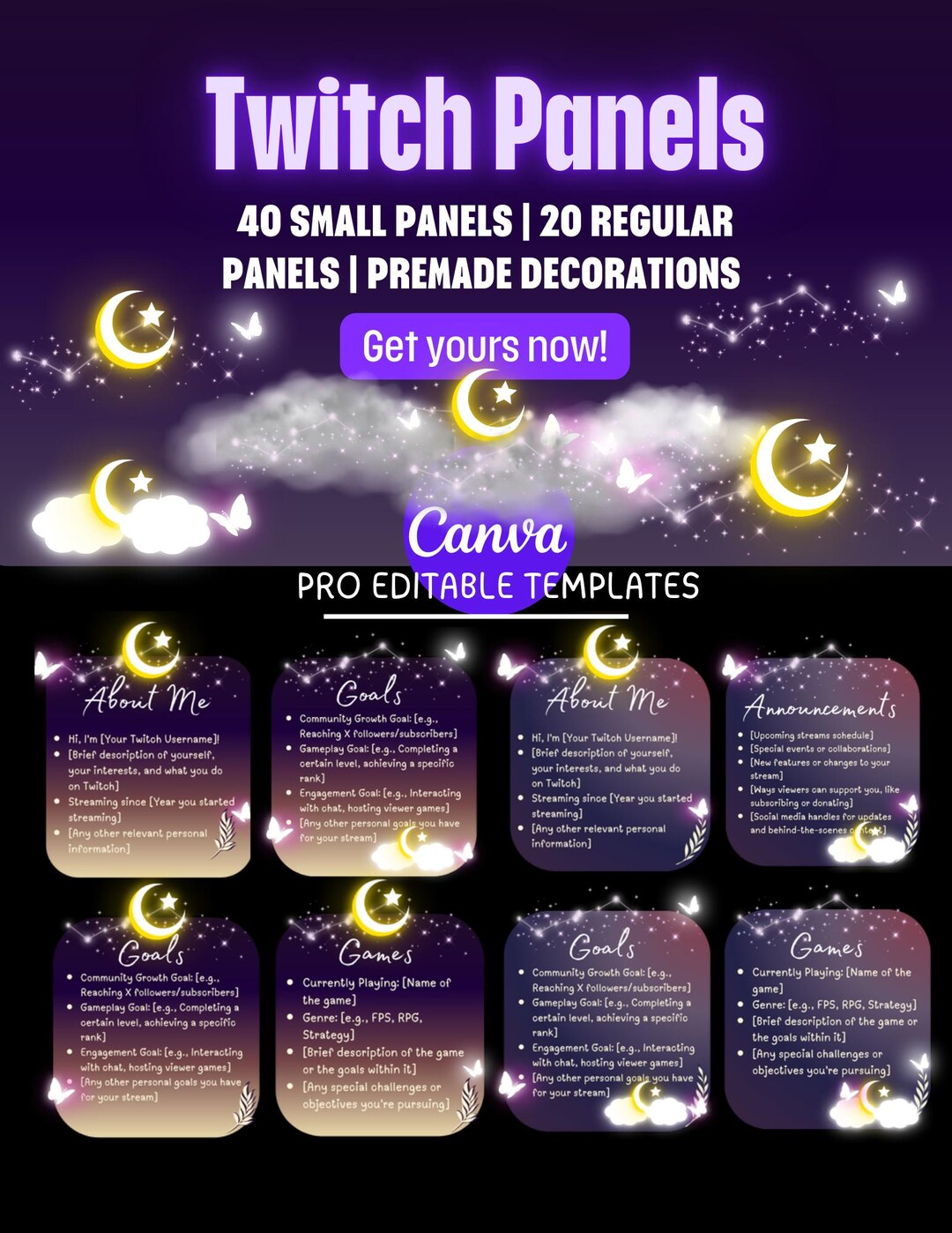 Twitch Panels Stream Cozy Magical Celestial Vtuber Asset Weekly ...