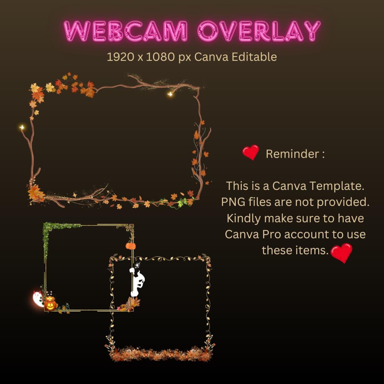 Spooky Webcam Overlay Rounded Corner Cute Ghost Twitch Frames Editable Canva Template Twitch OBS ...