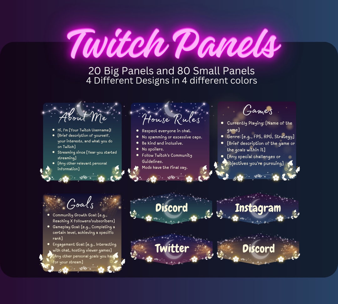 Magical Celestial Garden Twitch Panels Customizable Canva Glowing ...