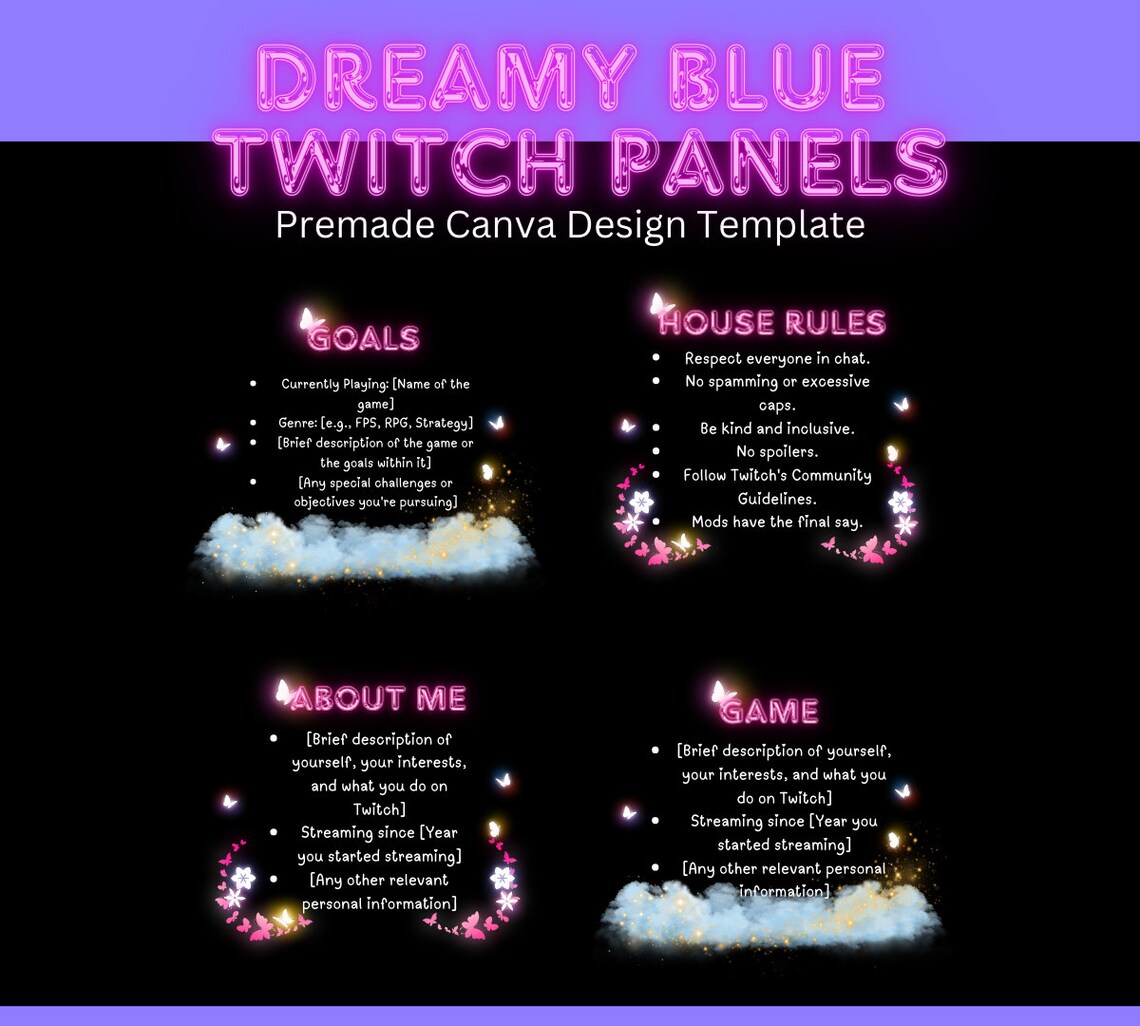 Twitch Panels Dreamy Blue Aesthetic Celestial Glowing Twitch Stream ...